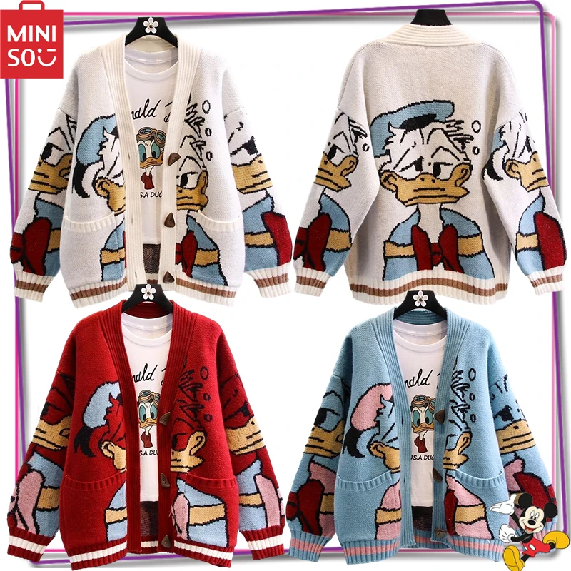 Miniso-Disney-Donald-Duck-Women-s-Sweater-Y2K-Winter-Warmth-Thickened ...