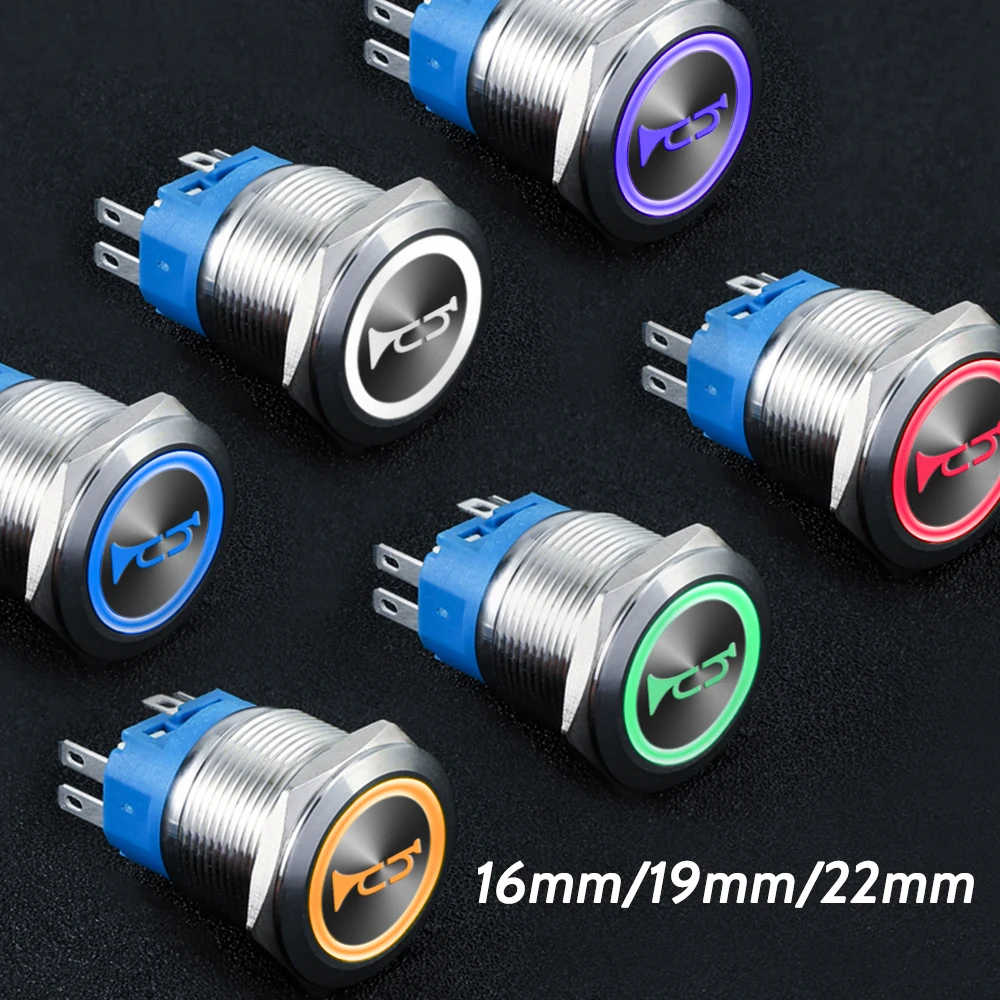 16mm-19mm-22mm-Horn-Symbol-Momentary-Push-Button-Switch-LED-Illuminated ...