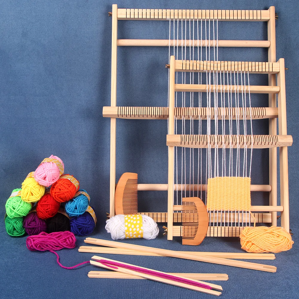 QJH-Large-Wooden-Weaving-Loom-Kit-Frame-Loom-Learn-To-Weave-Earthy ...