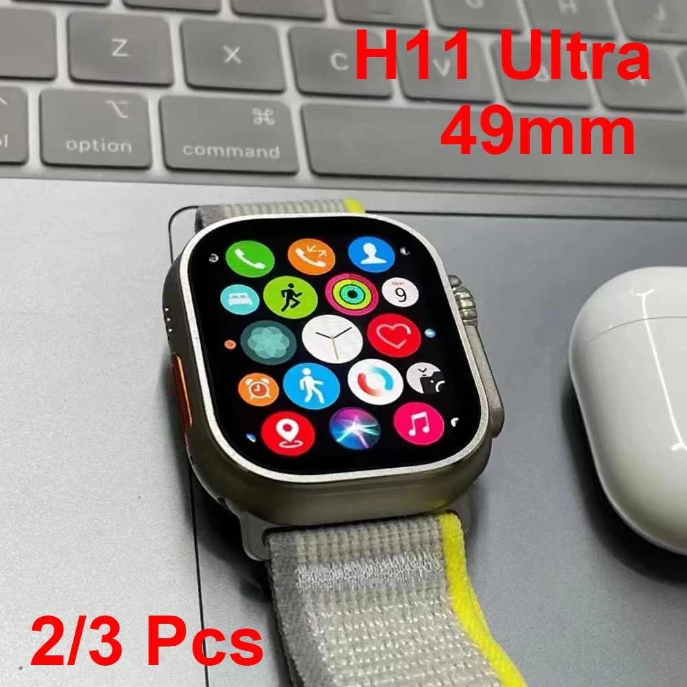 3pcs Smart Watch H11 Ultra Strap Lock 49mm Iwo Men Series 8 Nfc ...