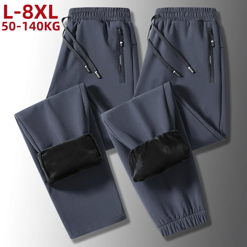 Plus Size 8xl 7xl Thick Warm Pants Men Softshell Fleece Waterproof ...