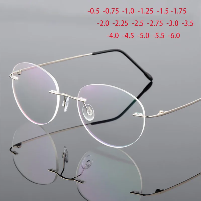 Titanium Alloy Framless Oval Myopia Glasses Finished Women Men Ultra ...