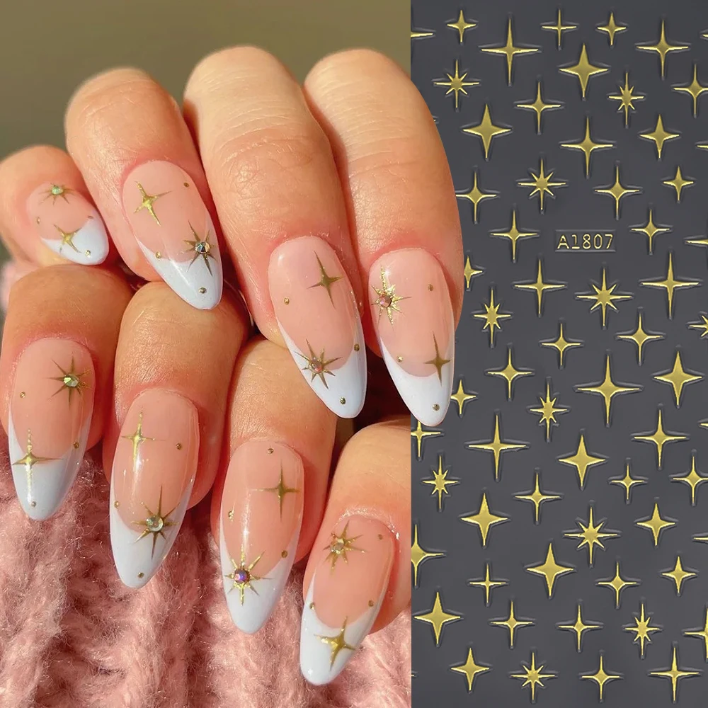 3D Laser Y2K Gold Silver Star Nail Art Stickers Bronzing Starlight ...