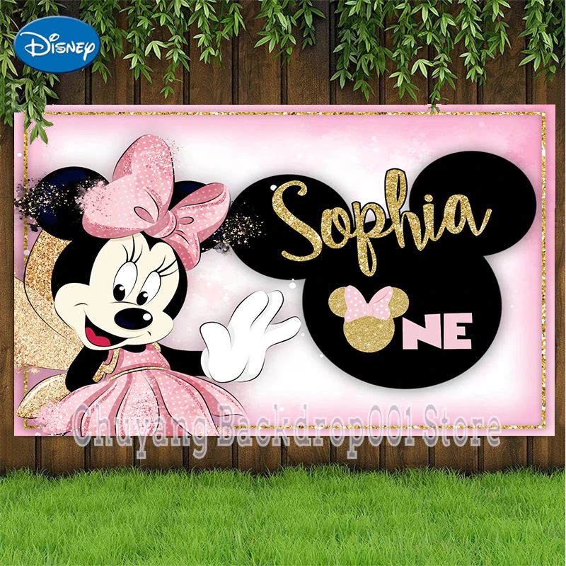 Disney-Custom-Background-Party-Backdrops-Pink-Minnie-Mouse-Birthday ...
