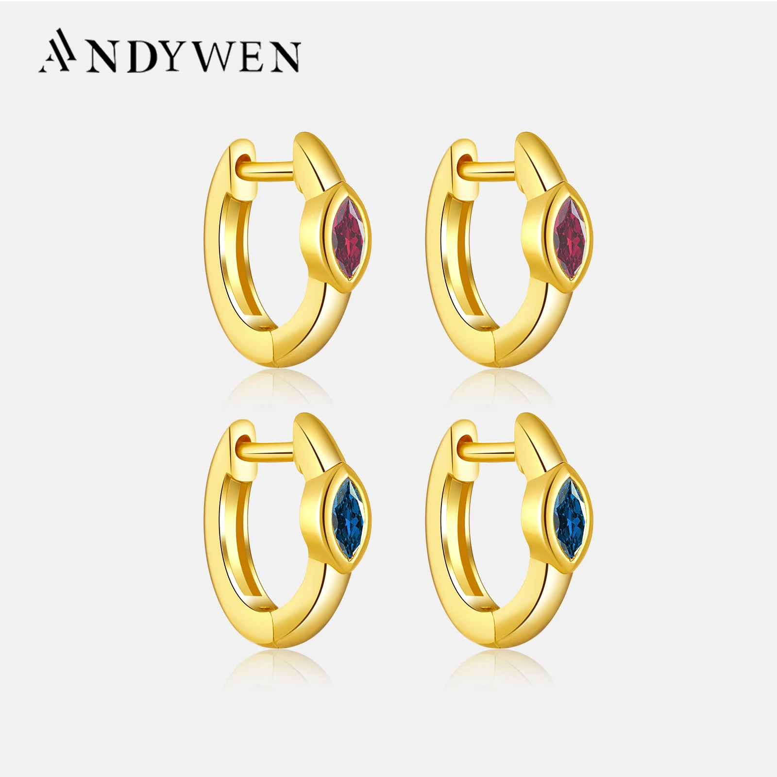 ANDYWEN-925-Sterling-Silver-Marquise-Slim-Hoop-Huggie-Clip-Piercing-CZ ...