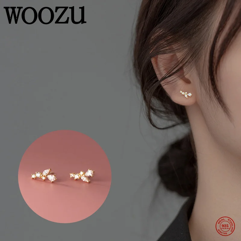 Woozu 925 prata esterlina coreano romântico folha zircão piercing brincos para mulher ...