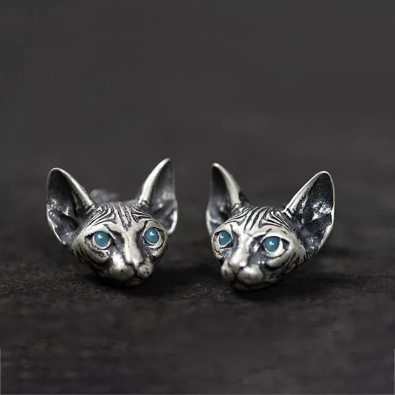 Retro-Sphinx-Cat-Head-Earstuds-for-Men-Fashion-Women-Punk-Dark-Style ...