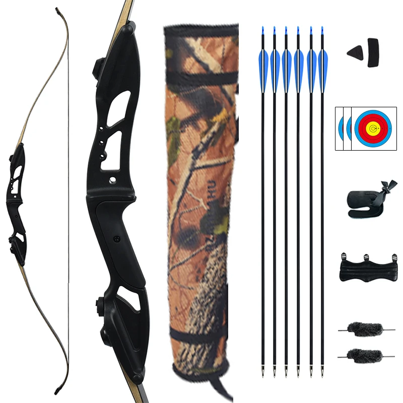 Recurve-Bow-Metal-Riser-Right-Hand-Black-Longbow-Archery-56-Takedown ...