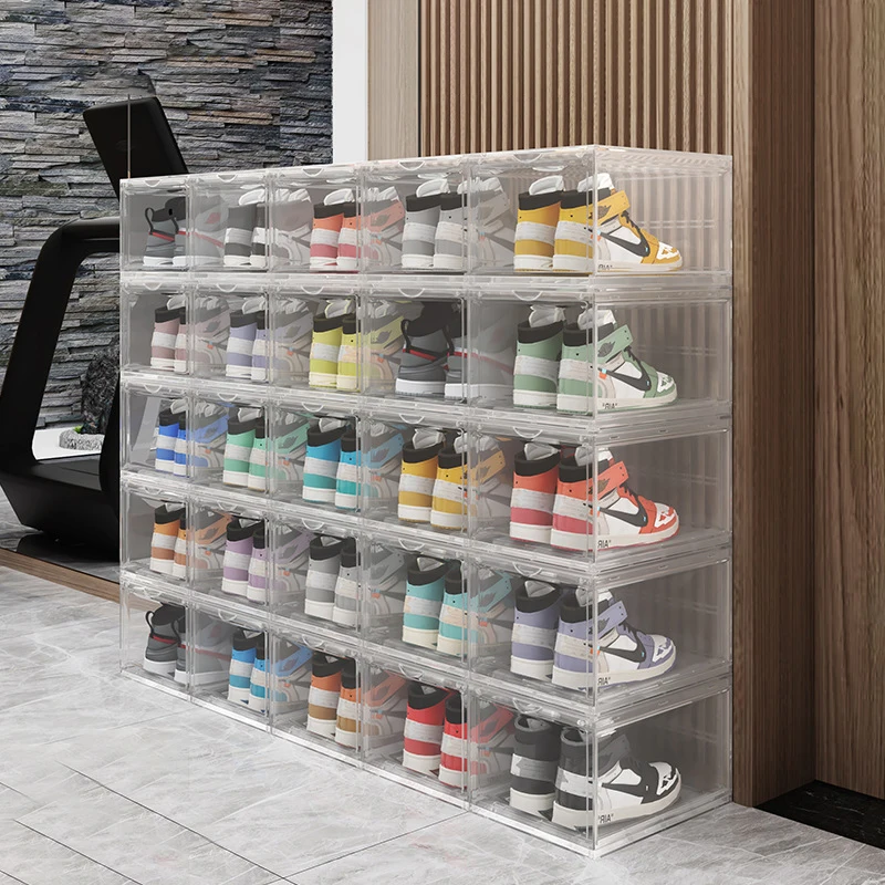 Transparent-Thickened-Shoe-Storage-Box-Side-opening-Magnetic-Flip-Cover ...