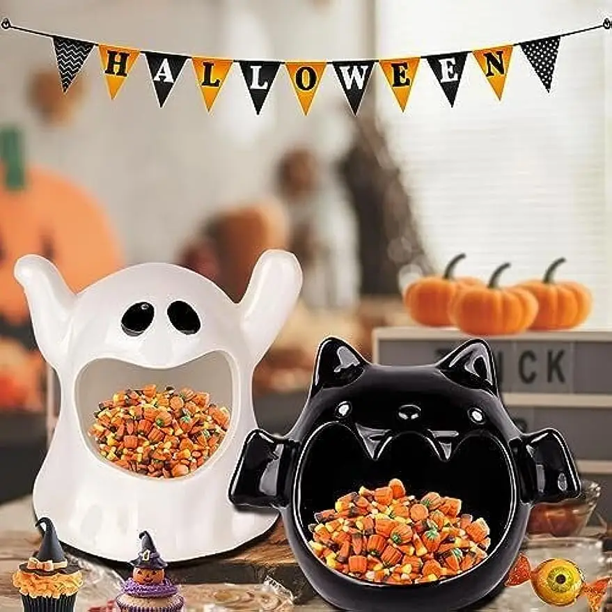 Halloween Candy Bowls, Halloween Candy Dish Candle Holder Bat Ghost ...
