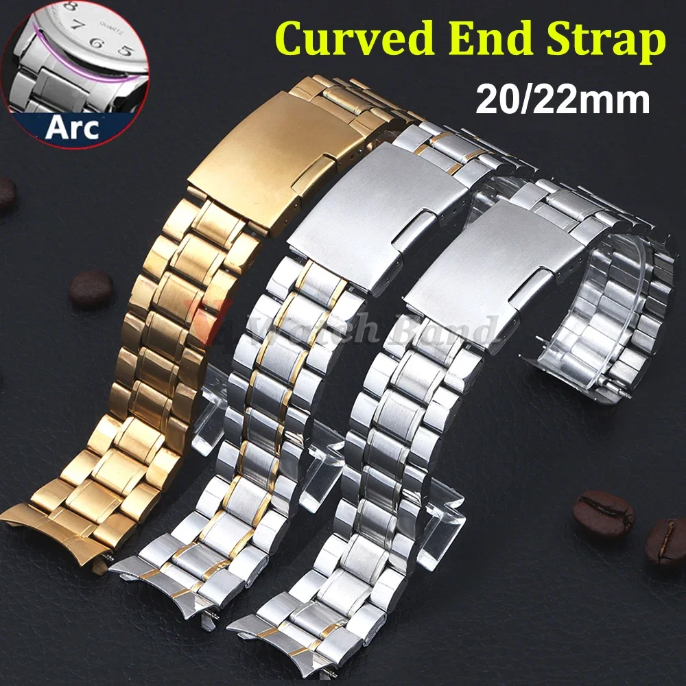 Curved-End-Bands-20mm-22mm-Stainless-Steel-Watch-Band-Women-Men ...