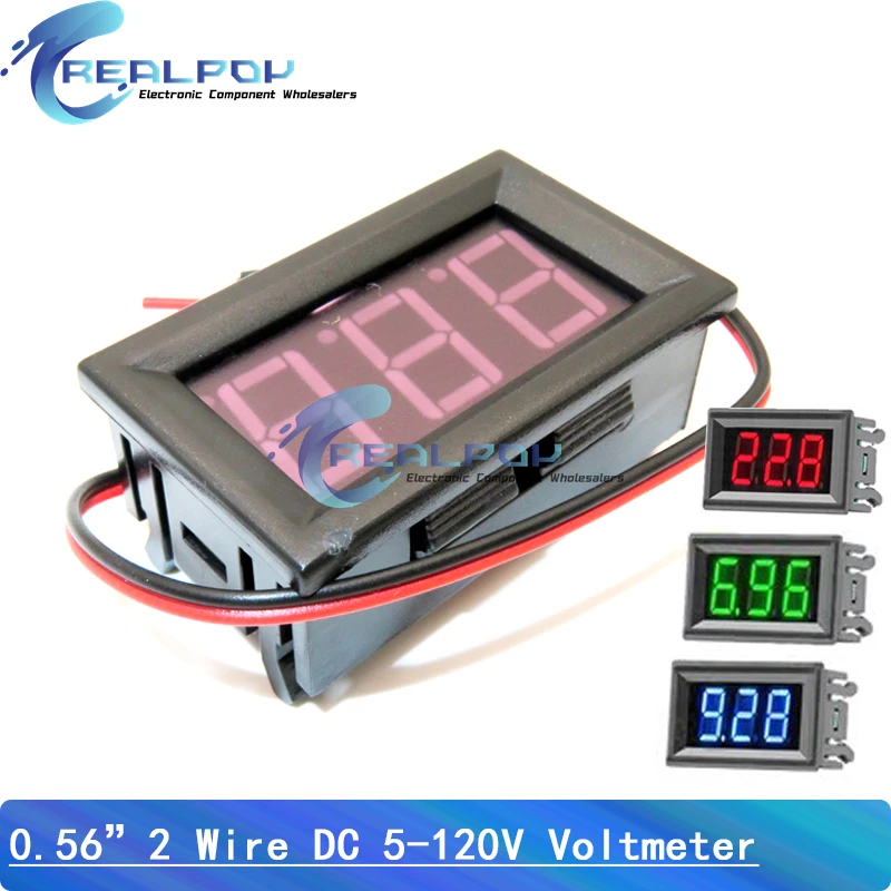 2 Wire Digital Voltmeter DC 5-120V LED Voltage Panel Meter Red/Blue ...