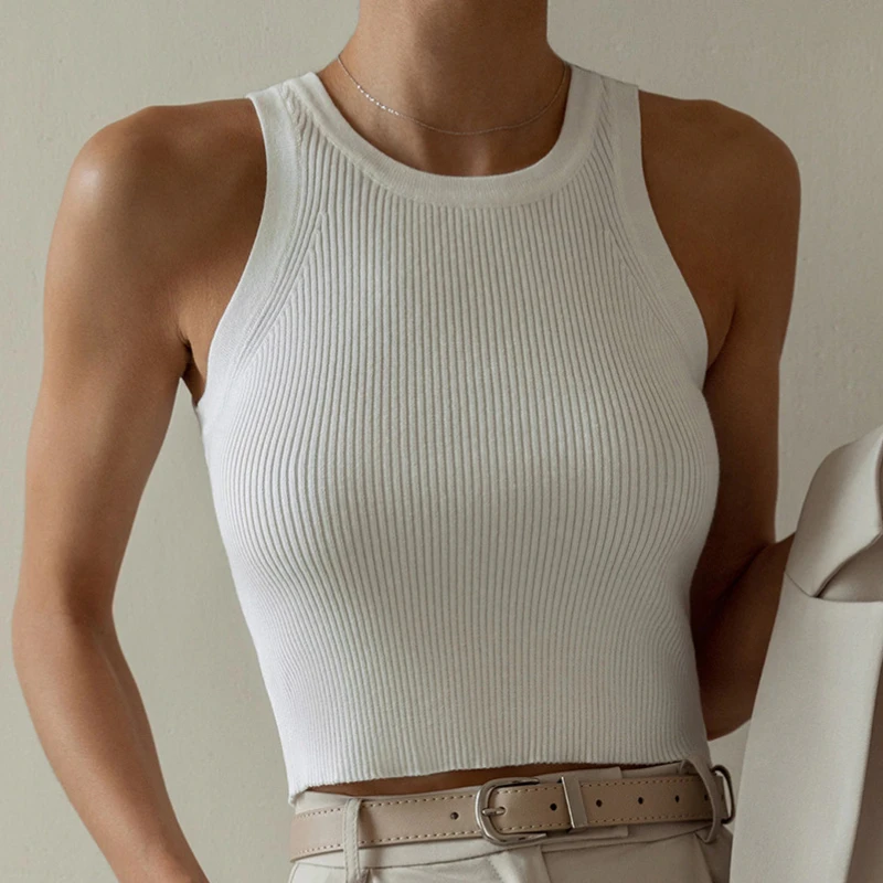 Sexy Malha T shirt Sem Mangas Tanque Tops Camisa Fina Escritório Y2k Colheita Top Curto Tees ...