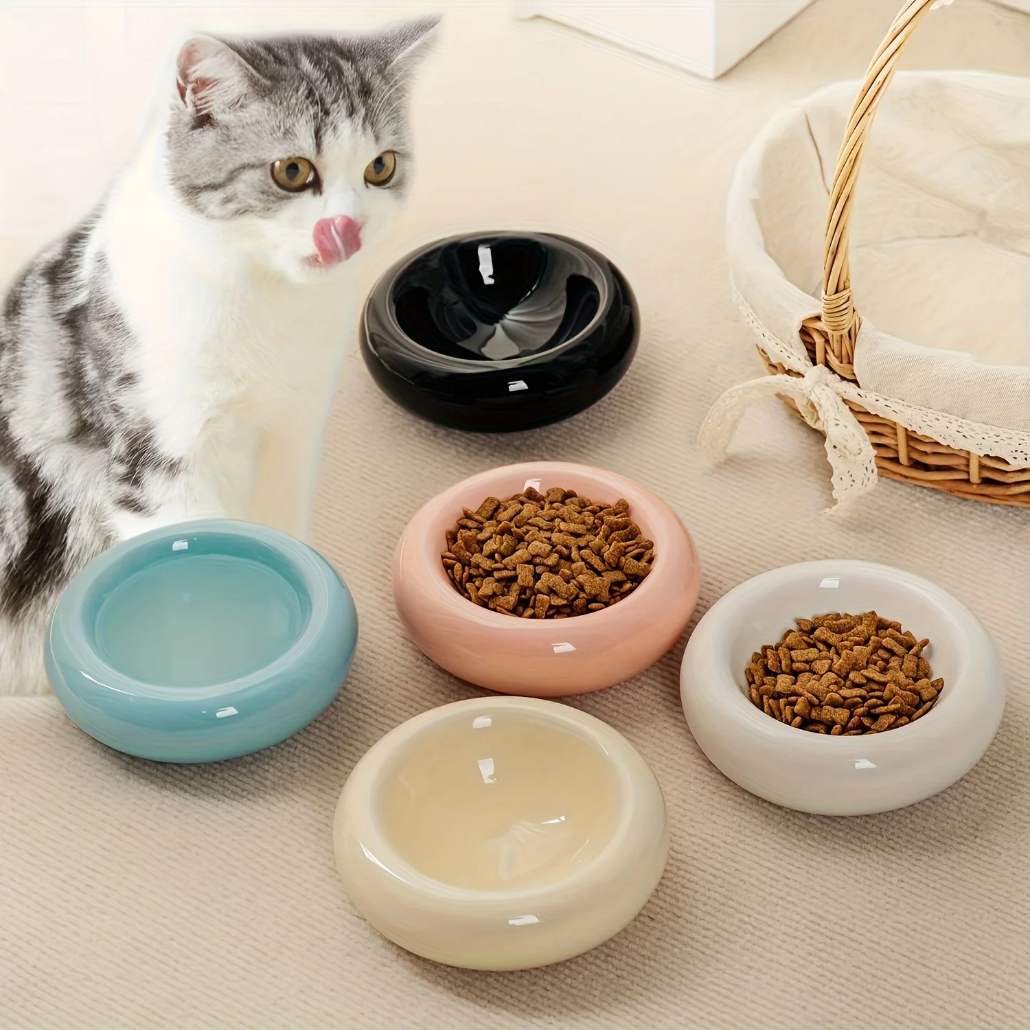Cat-Bowl-Ceramic-Cat-Bowl-Dish-Pet-Bowl-Donut-Shape-Cat-Food-Bowl-Anti ...