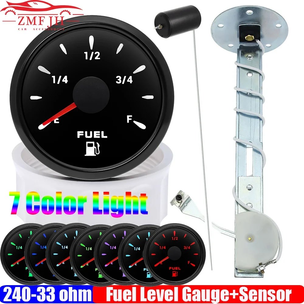 7-Color-Light-52mm-Fuel-Level-Gauge-Fuel-Float-Level-Sensor-240-33-OHM ...