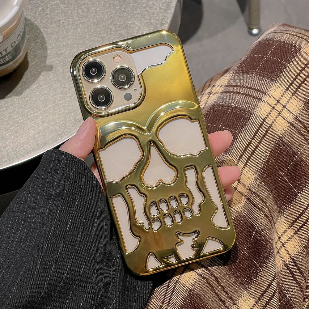 Qianliyao-Luxury-Electroplated-Hollow-Skull-Phone-Case-For-iPhone-15-14 ...