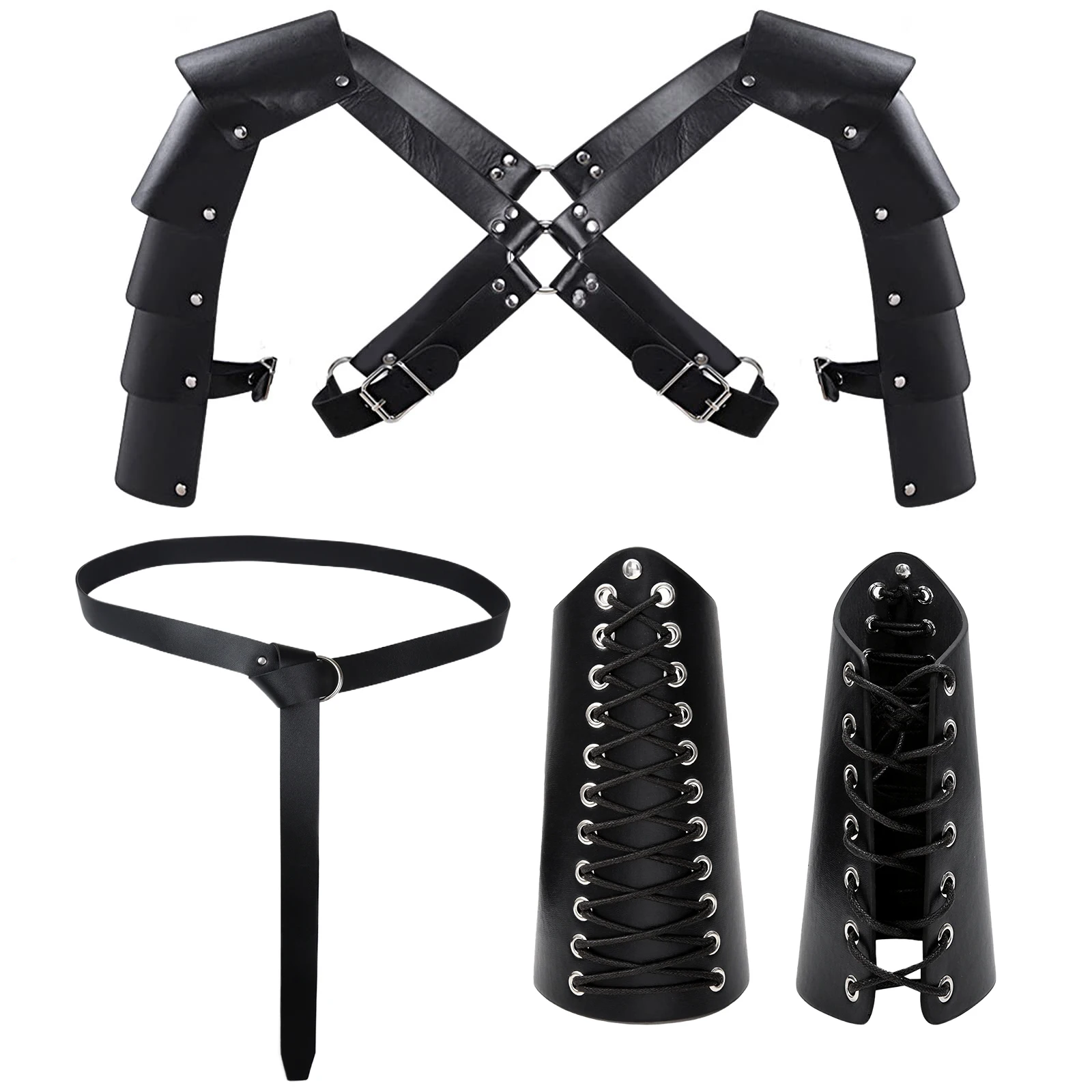 Medieval-Knight-PU-Leather-Shoulder-Armor-Set-Wrist-Guards-Warrior ...