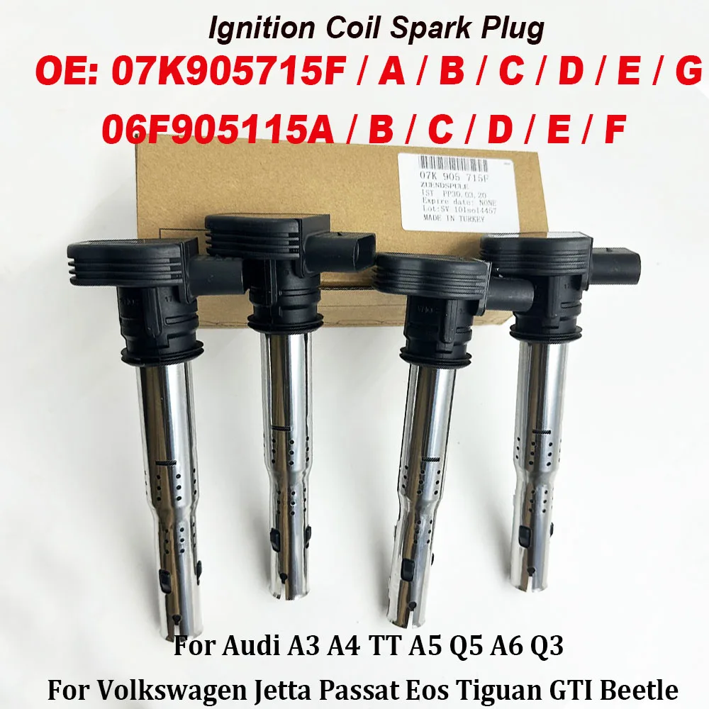 4PCS For Audi A3 A4 TT A5 Q5 A6 Ignition Coil 07K905715F 06F905115 ...