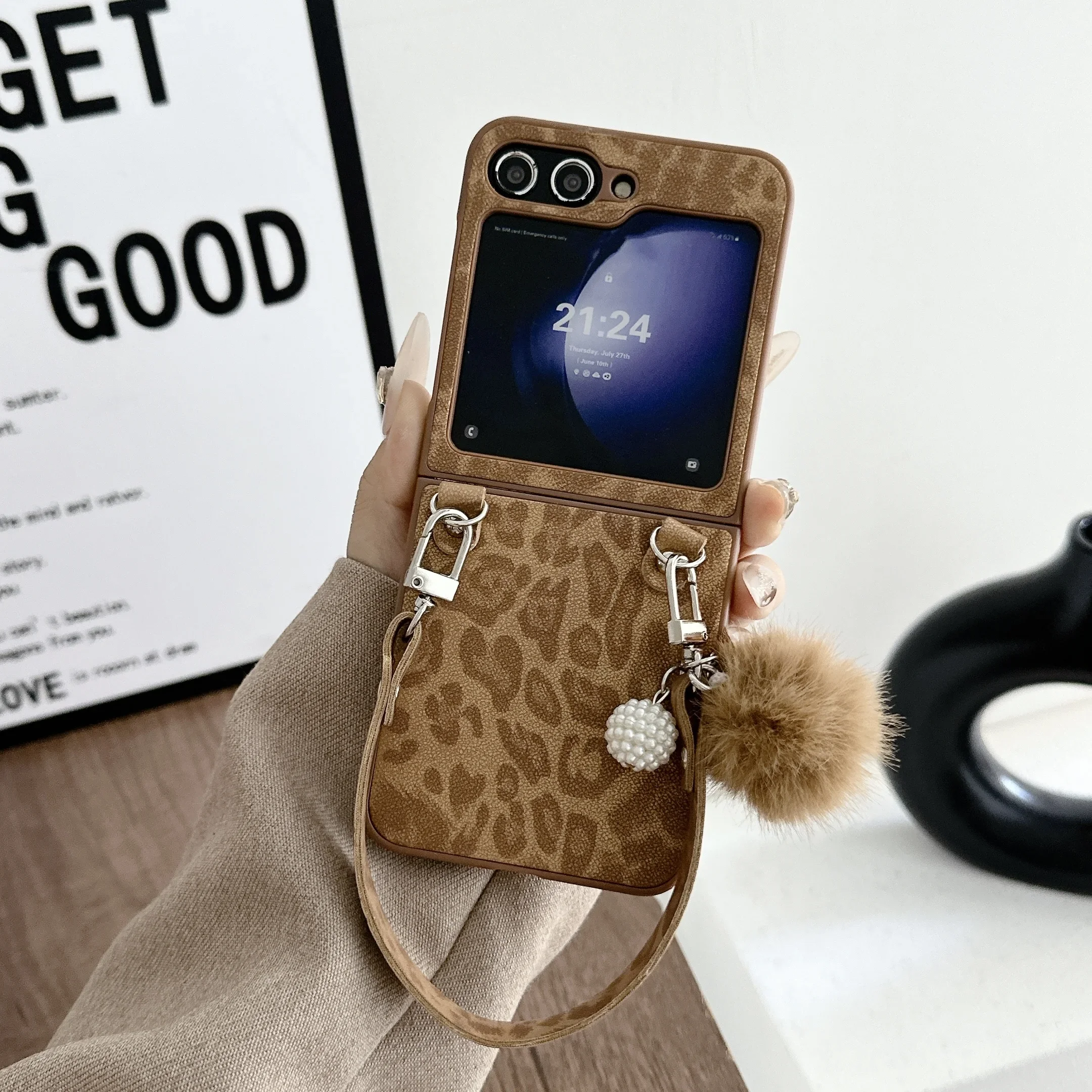Leopard Print Silver Border Phone Case for Samsung Galaxy Z Flip 7 6 5 ...