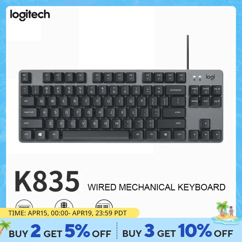 Logitech-K835-Mechanical-Keyboard-Wired-Keyboard-Game-Office-Keyboard-84-Key-Black-TTC-Axis-Red ...