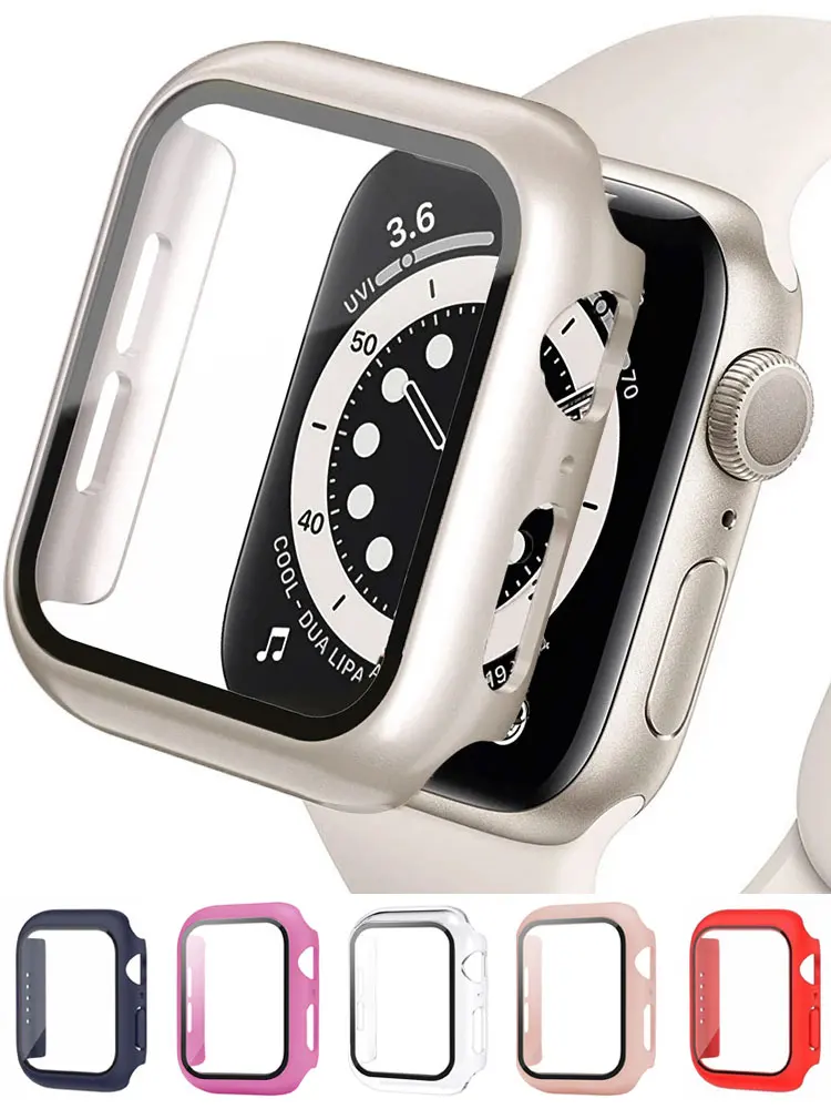 Tempered-Glass-cover-For-Apple-Watch-8-44mm-40mm-38mm-42mm-PC-bumper ...