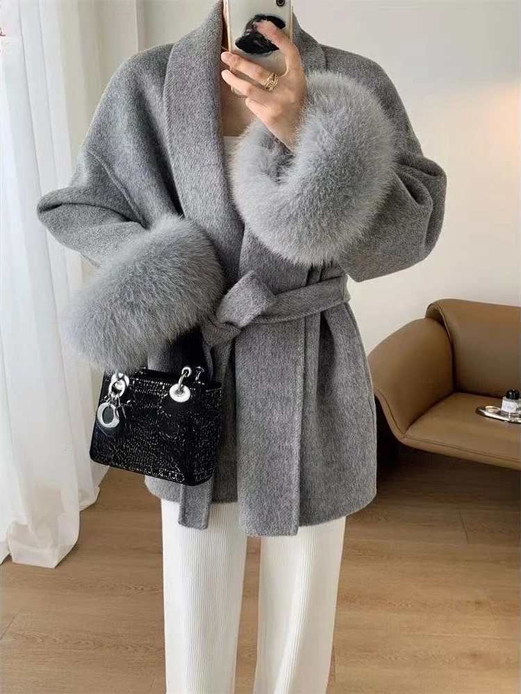 French Style Elegant Loose Wool Coat Women Autumn Winter Solid Fur ...