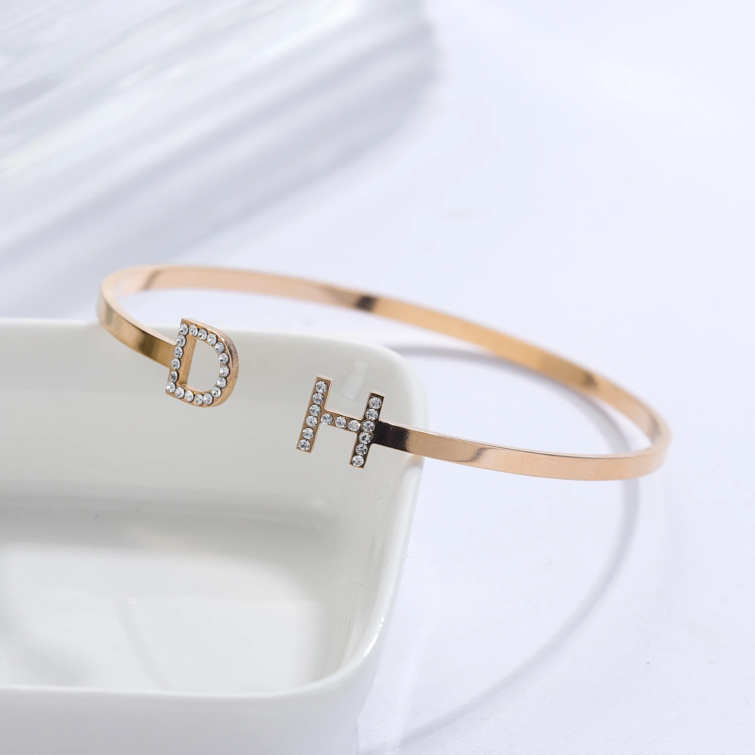 Custom Iced Initials Bracelet Personalized Name Open Bracelet Stainless ...