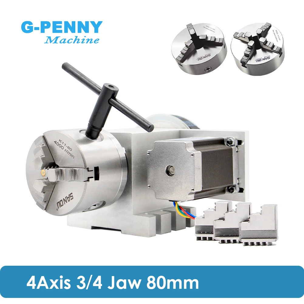 80mm CNC 4th Axis CNC dividing head/Rotation Axis/A axis kit Nema23 for ...