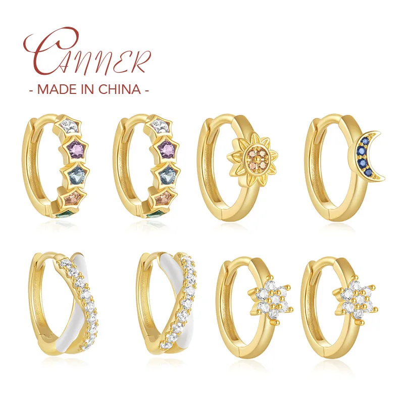 CANNER-anting-anting-Hoop-bintang-bulan-zirkon-warna-klasik-perak-murni ...