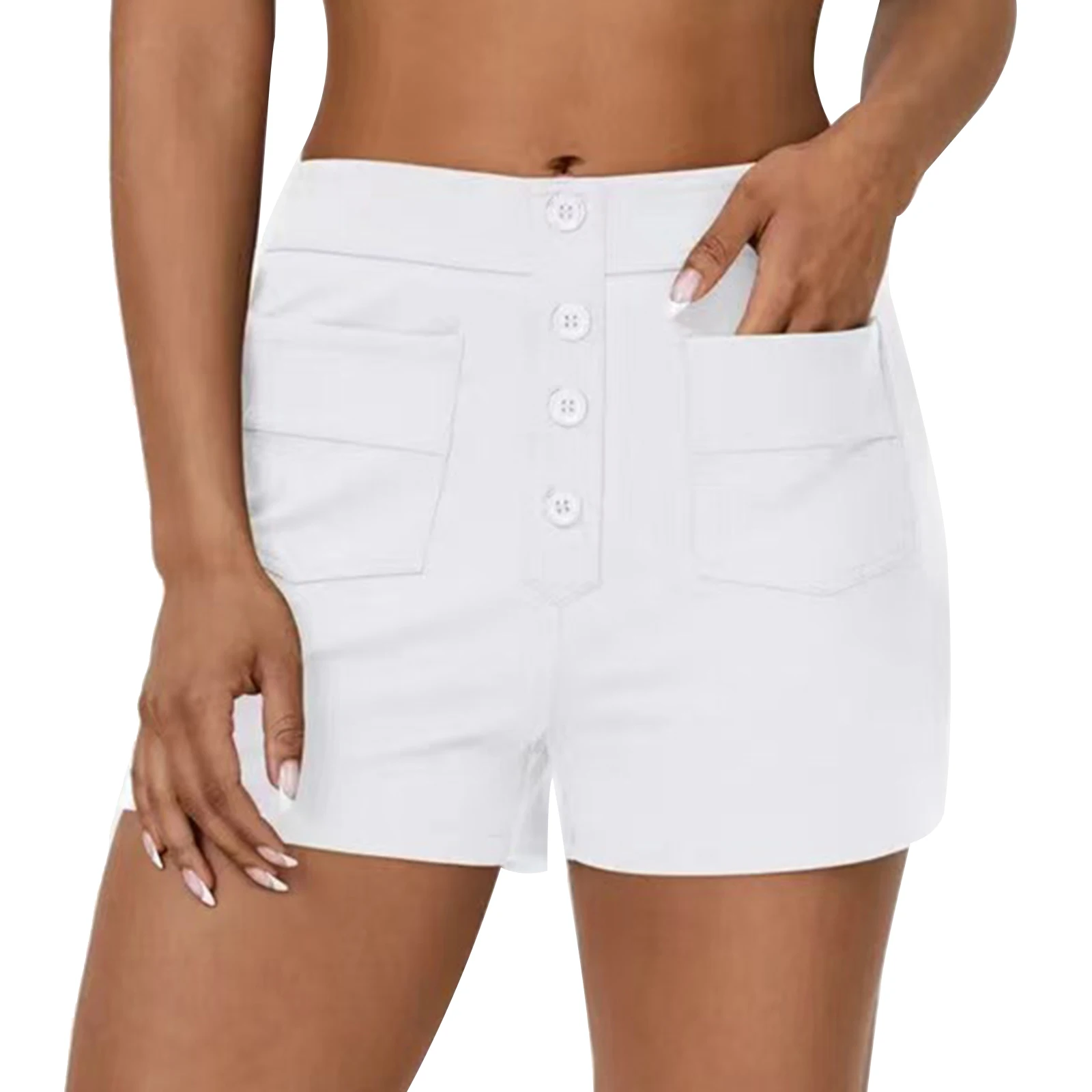 Summer-Womens-Fashion-Buttons-Shorts-Casual-Clothes-Ladies-Solid-Color ...