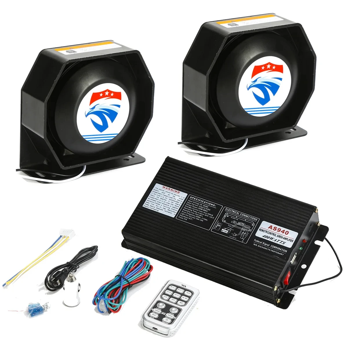 Police-Siren-Car-400W-MIC-Speaker-System-PA-12-Sound-Loud-for-12V-24V ...