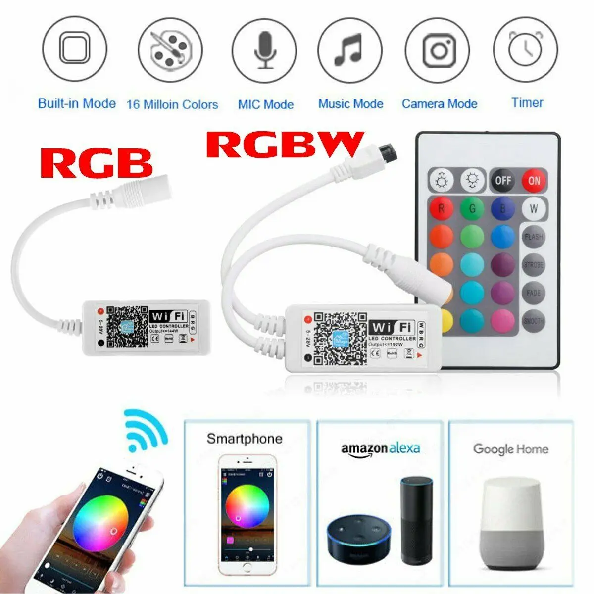5V-12V-24V-LED-Strip-WIFI-RGB-RGBW-Controller-Android-IOS-APP-Bluetooth ...
