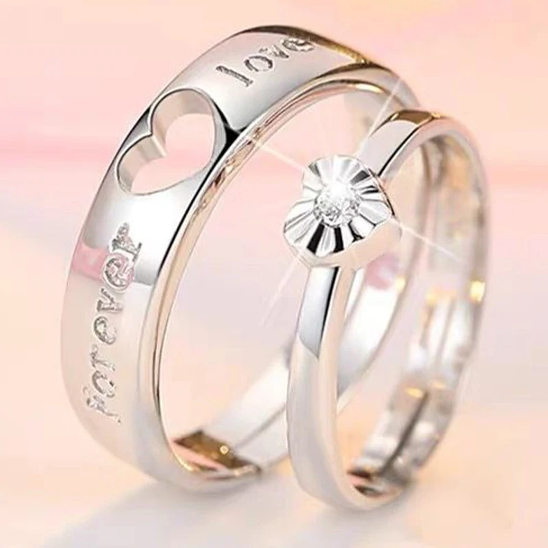 1-2pcs-New-Fashion-Couple-Adjustable-Heart-Rings-for-Men-Women-Lovers ...