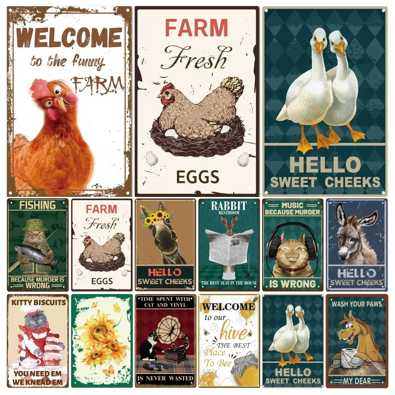 Welcome-To-Farm-Funny-Sign-Chicken-Metal-Tin-Signs-Retro-Poster-Vintage ...