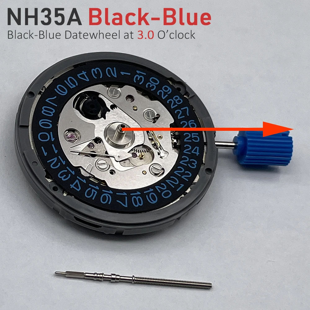 Mod-Original-NH35-Mechanical-Movement-Black-Blue-Text-Datewheel-Crown ...