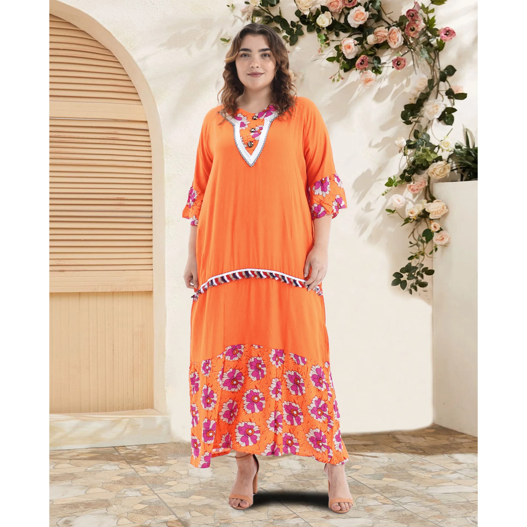 New-Style-Plus-Size-Moroccan-For-Women-s-Kaftan-100-Cotton-O-neck ...