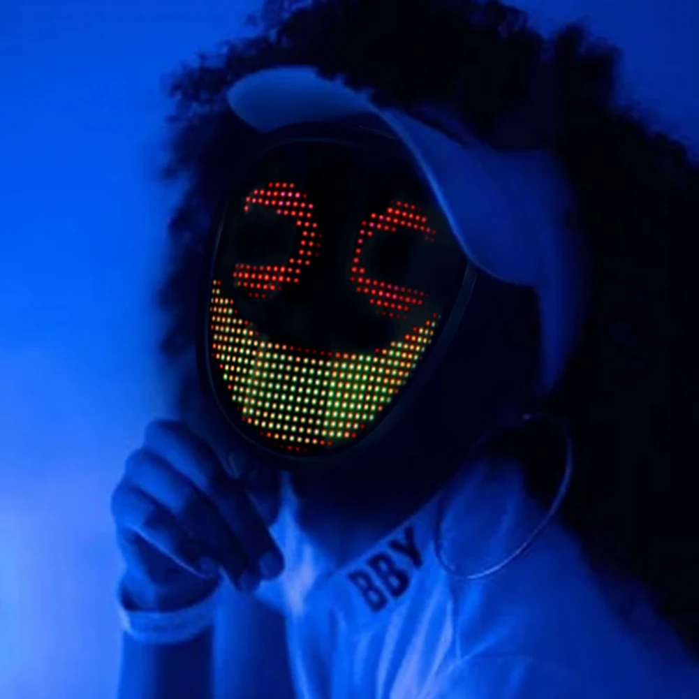 2022 halloween rgb light up led máscara gif upload gesto sentido face ...