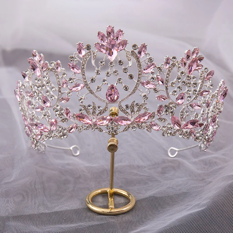 KMVEXO Baroque Gorgeous Large Pink Rhinestone Tiaras Hair Jewelry for ...