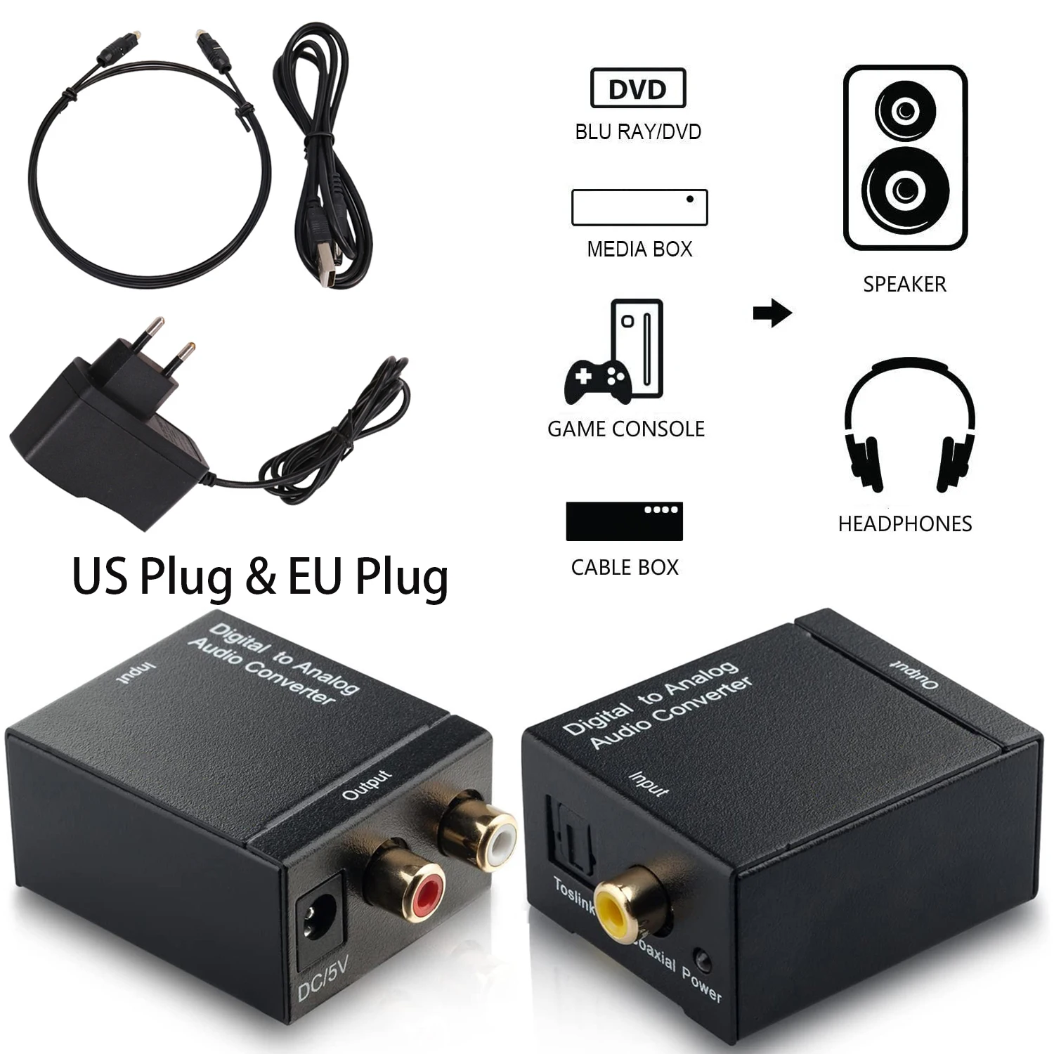Digital Optical Coax RCA(R/L) Output Digital Audio To 5.1 Coaxial ...