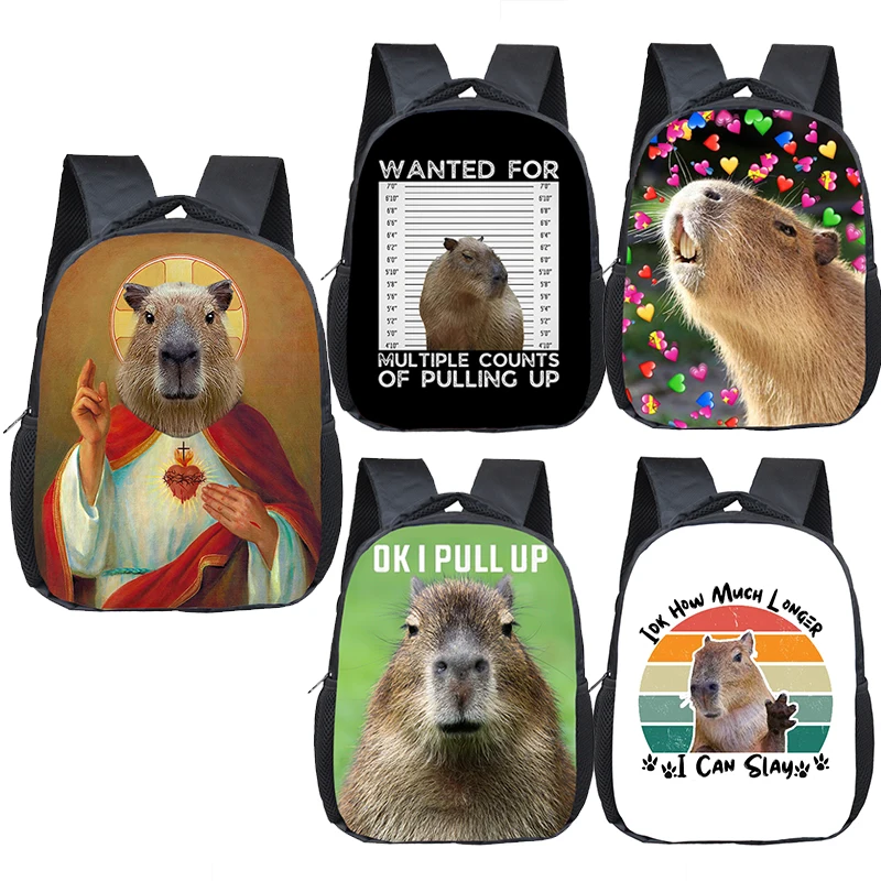 Animal Capybara Printing Backpack Funny Ok L Pull Up Kids Kindergarten ...