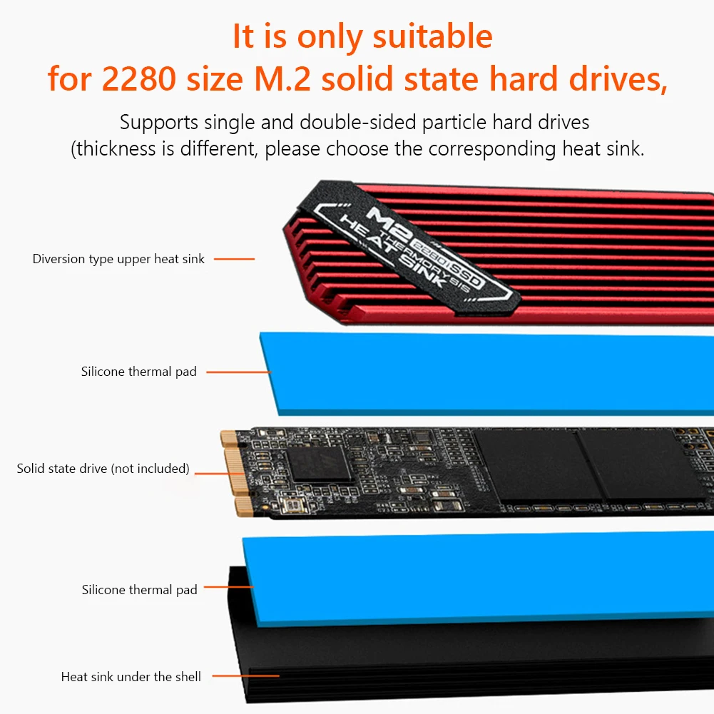 Dissipateur thermique M.2 SSD NVMe M2 2280 SSD,disque dur en aluminium ...