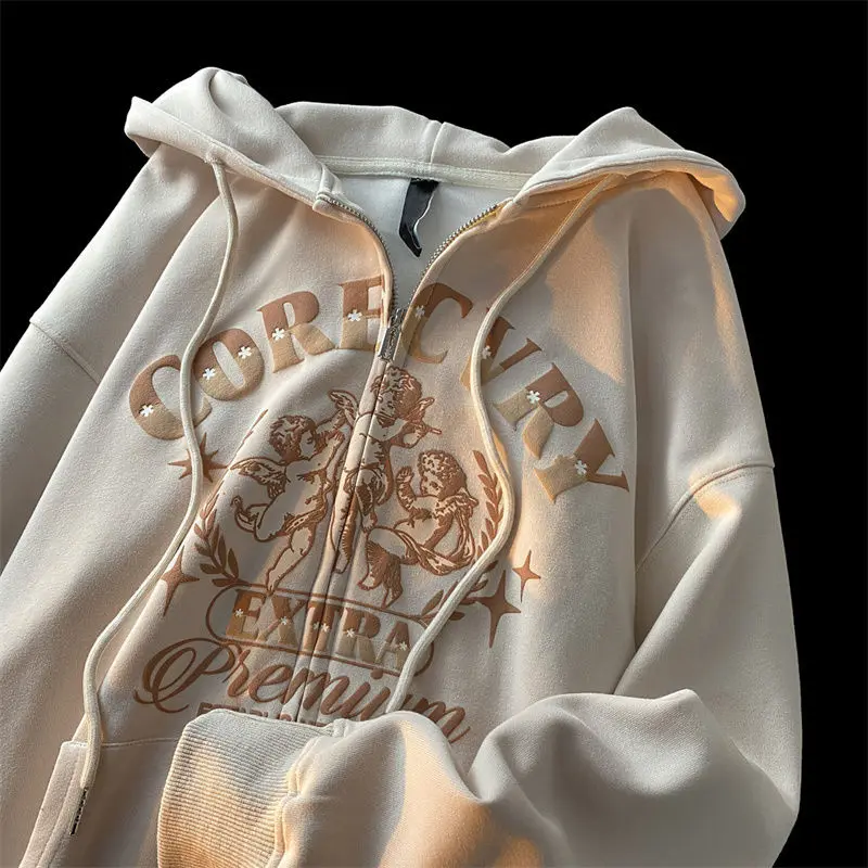 Vintage Apricot Goth Angels Cute Anime Zip Up Hoodie Women Girls ...