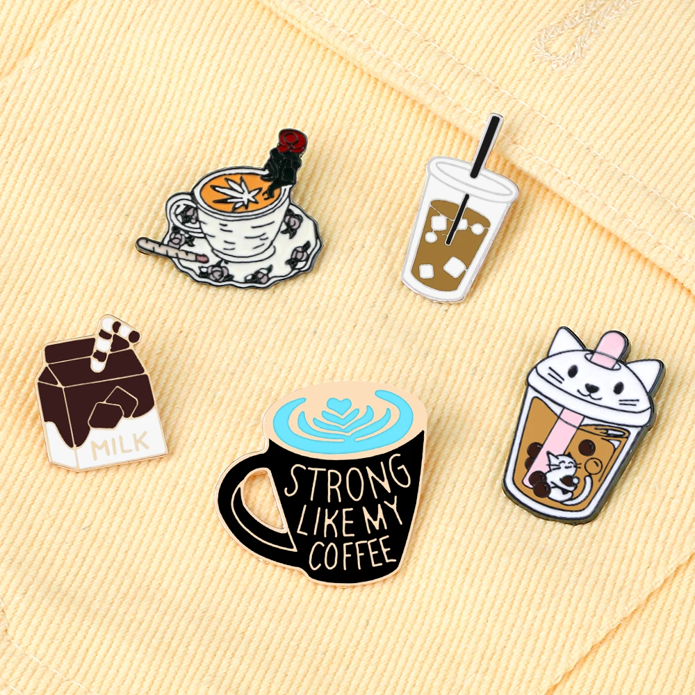 Broches esmaltados para bebidas, 5 estilos, broches de leche y café ...