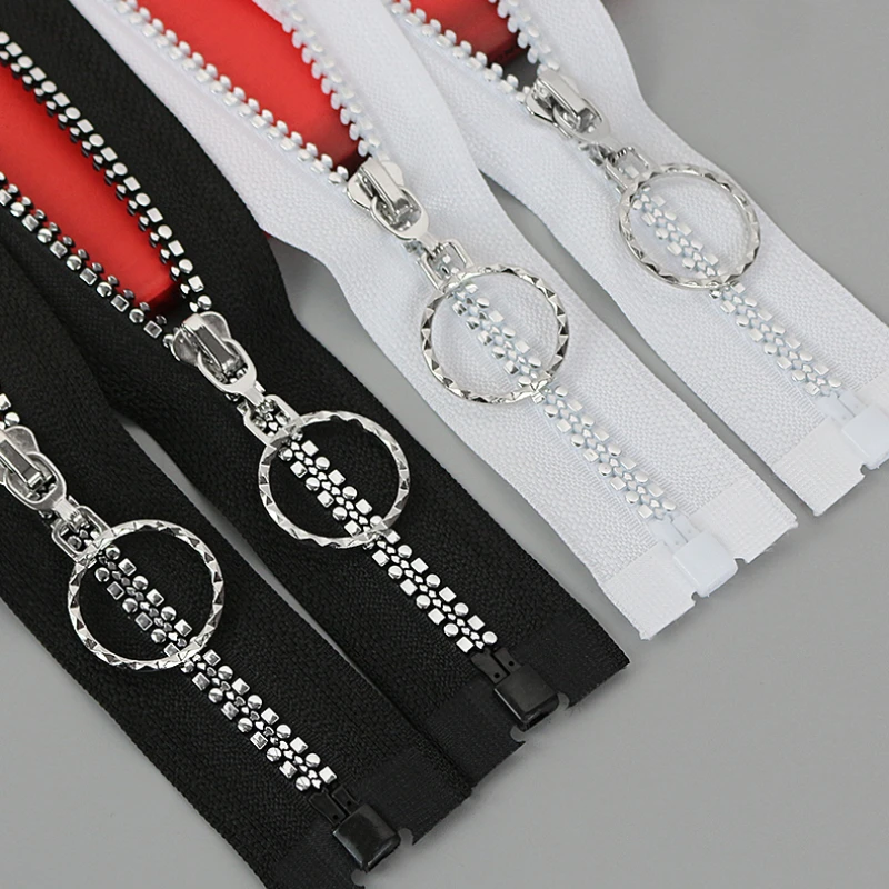 35-45-55-65-75cm-5-Long-Zippers-Silver-Teeth-Open-End-Auto-Lock-Resin ...