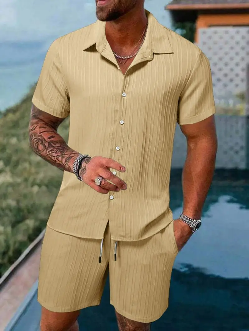 Traje-de-playa-para-hombre-camisa-de-manga-corta-a-rayas-de-color-s ...