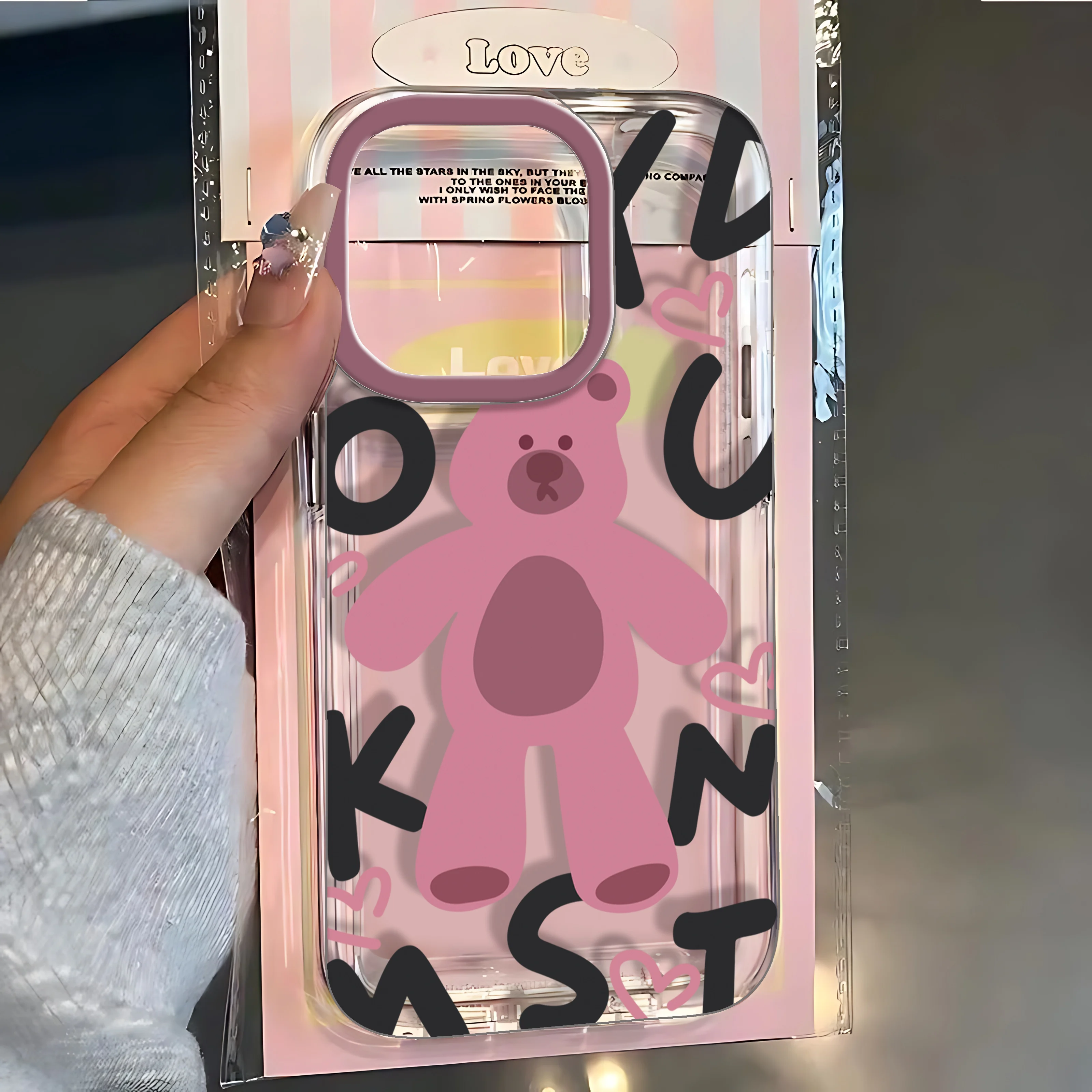 Ins Korean Lovely Pink Bear Y2k Phone Case For Samsung Galaxy S25 S24 ...