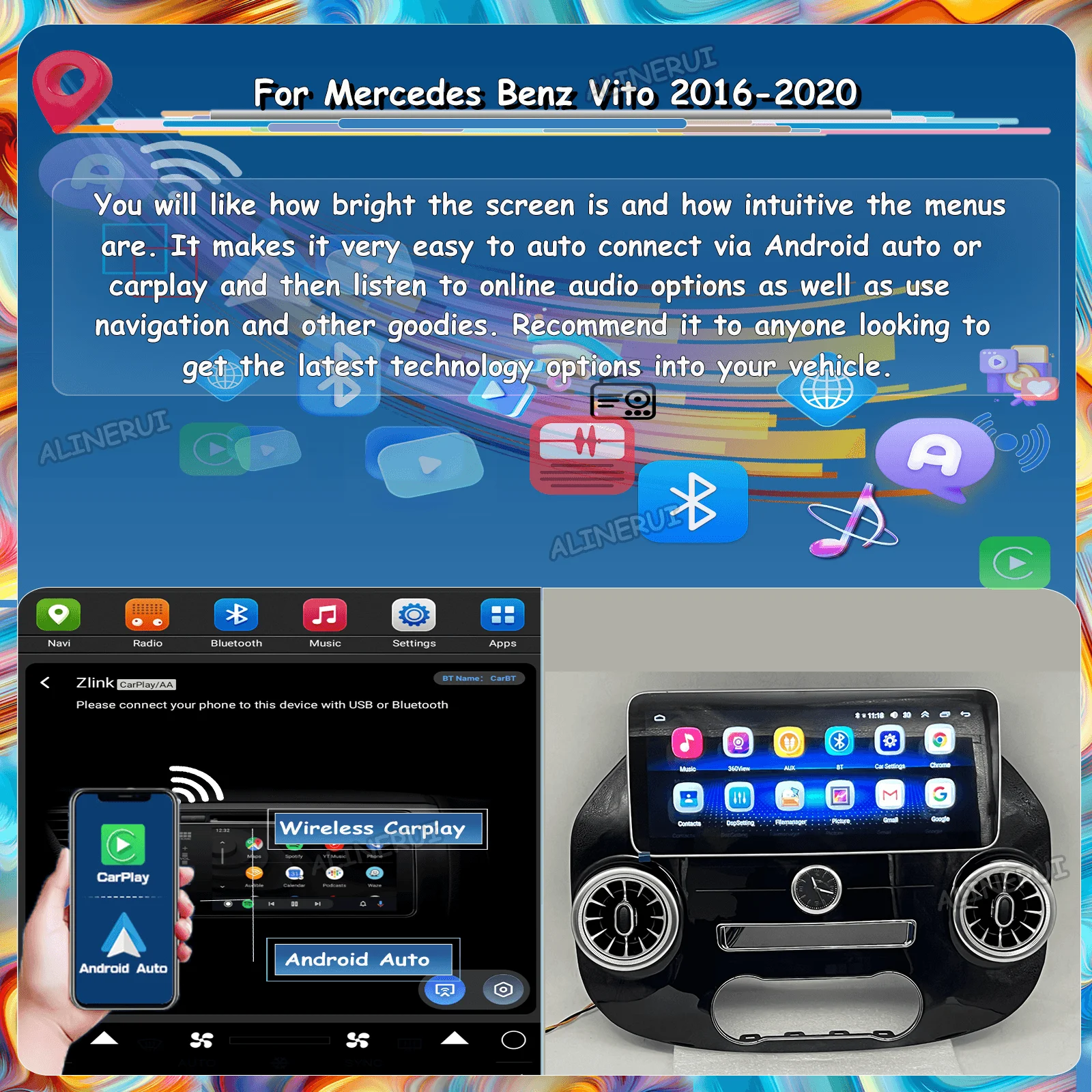 Car-Wireless-Carplay-Android-13-Screen-For-Mercedes-Benz-Vito-2016-2020 ...