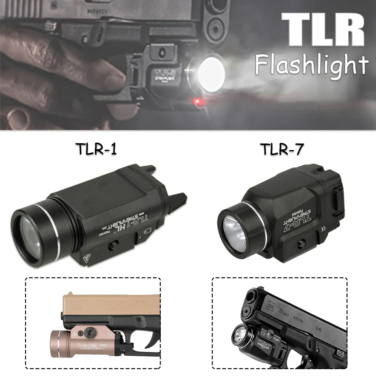 Tactical-TLR-1-TLR-7-Weapon-Gun-Flashlight-Metal-1000-Lumens-TLR7-LED ...