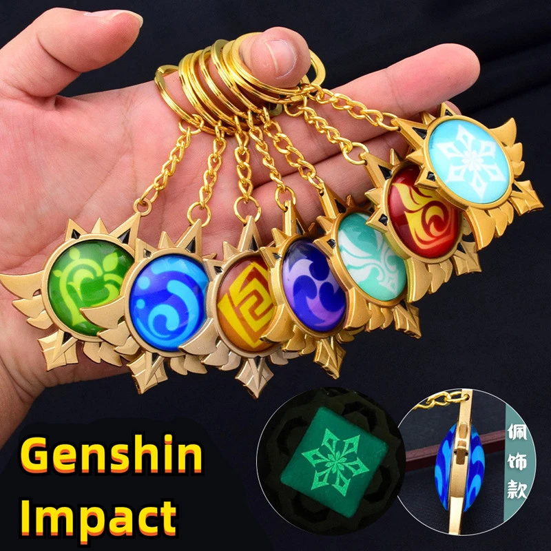 Hot Anime Game Genshin Impact Vision Keychain Anemo Dendro Hydro Pyro ...
