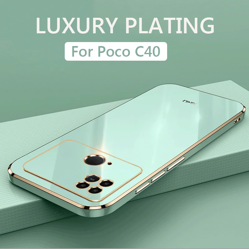 Luxury Square Plating Phone Case On For Xiaomi Poco C40 PocoC40 ...
